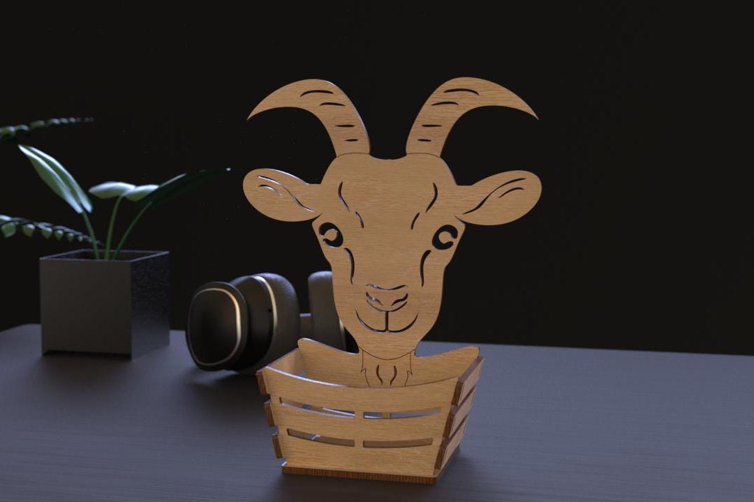 Laser Cut Wooden Goat Basket: Customizable Decor (SVG, DXF, AI, LBRN2 ...