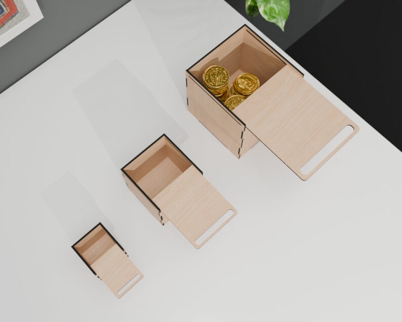 Laser Cut Box With Sliding Lid Bundle 3 Sizes for 3mm Small Storage Box ...