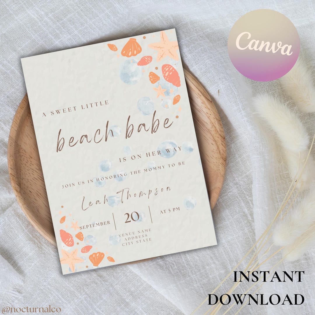 Editable Beach-themed Baby Shower Digital Invitation Template – Sandy ...