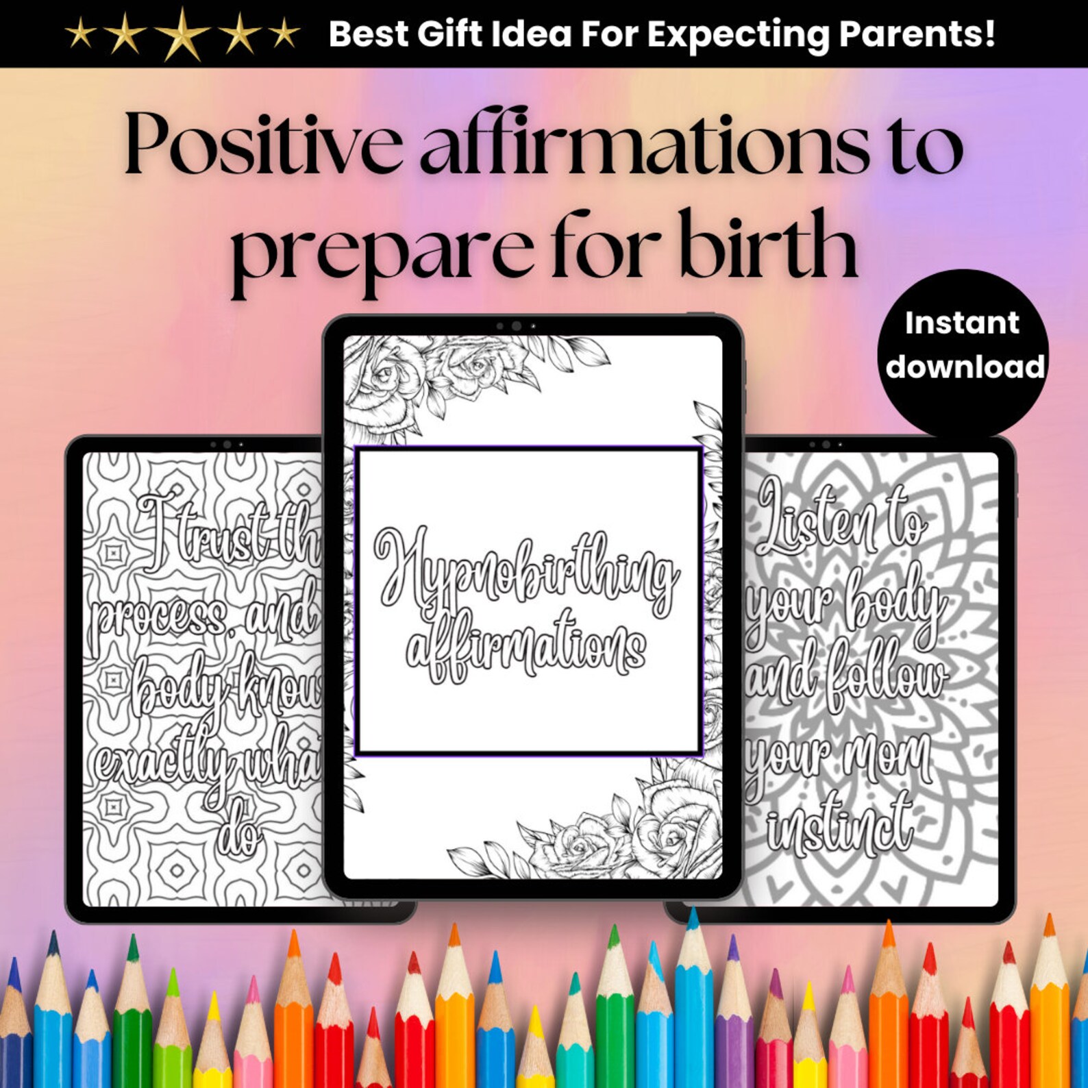 Pregnancy Hypnobirthing Positive Affirmations Women Coloring Pages for ...