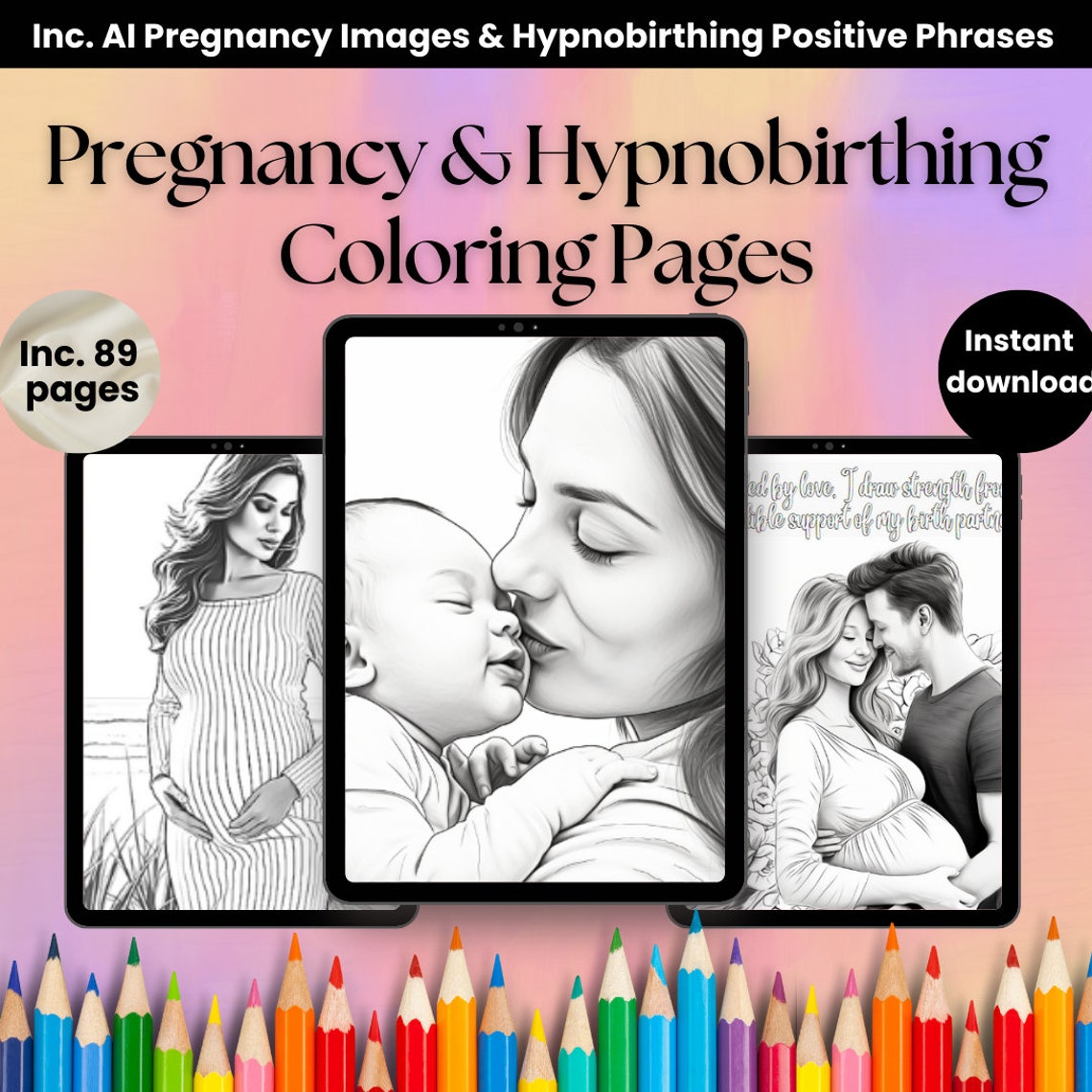 Pregnancy Hypnobirthing Positive Affirmations Women Coloring Pages for ...