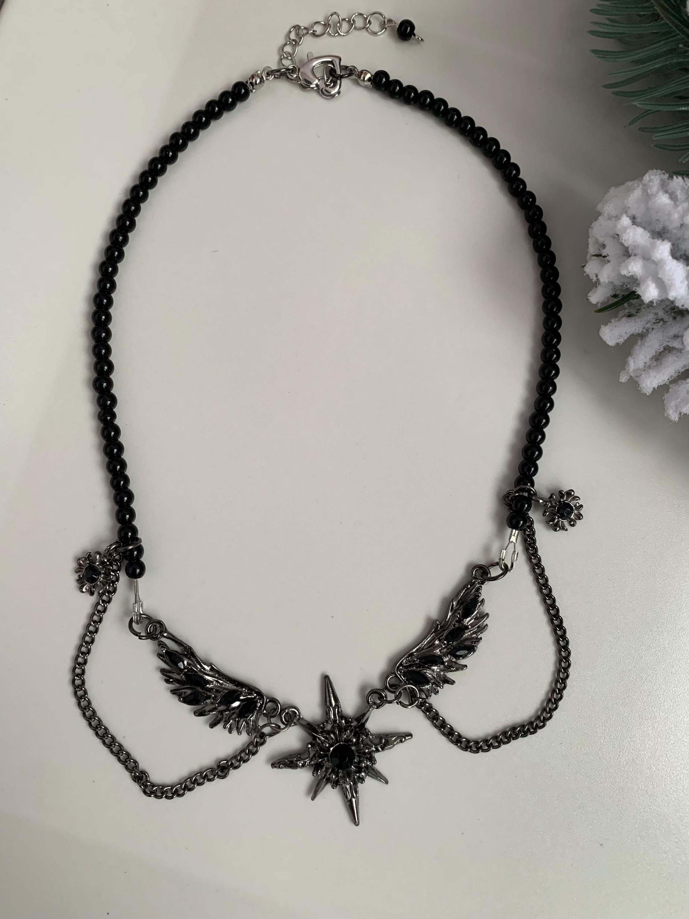 Gothic Angel Wings Choker: Stainless Steel Pendant, Gothic Gem Necklace ...