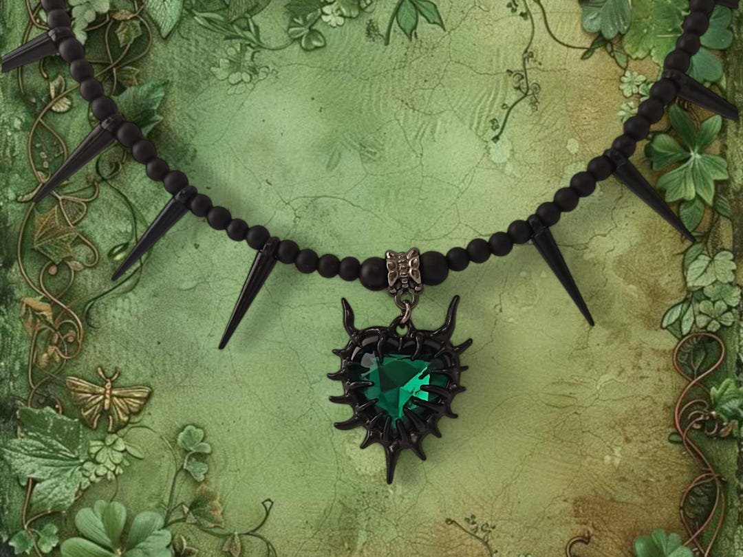 Gothic Black Spike Necklace.spiky Heart Necklace. Black Onyx Necklace ...