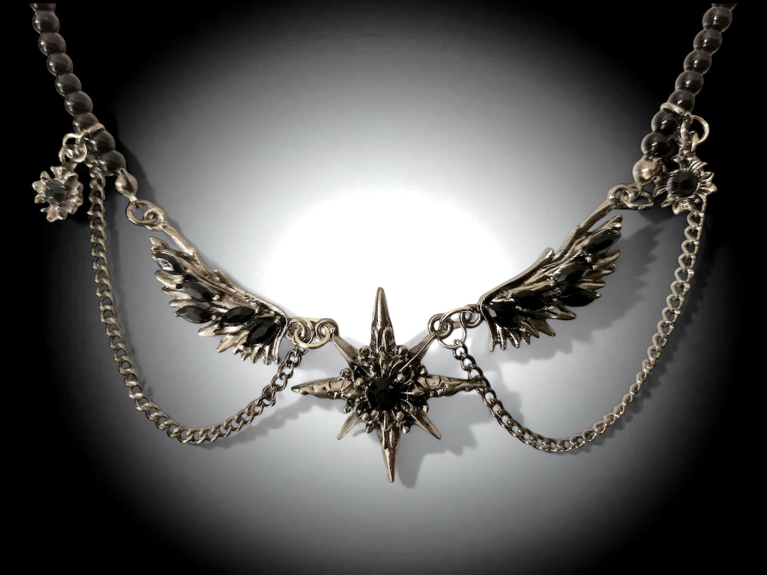 Gothic Angel Wings Choker: Stainless Steel Pendant, Gothic Gem Necklace ...