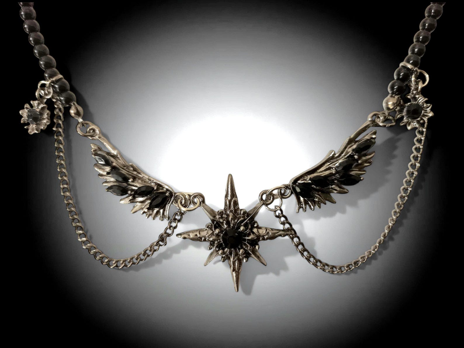 Gothic Angel Wings Choker: Stainless Steel Pendant, Gothic Gem Necklace ...