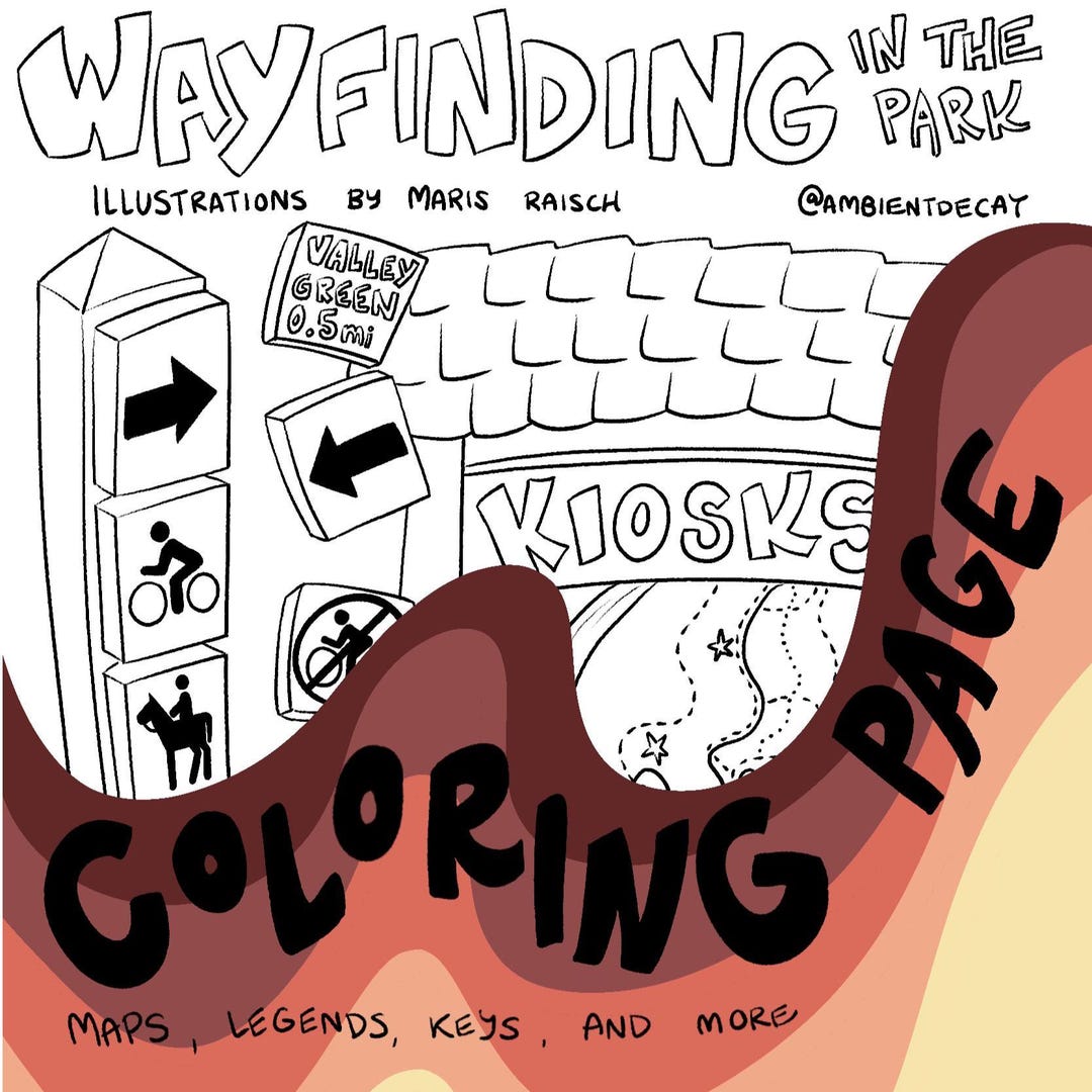 Wayfinding Coloring Page (digital Download) - Maps, Signs, and Trail ...