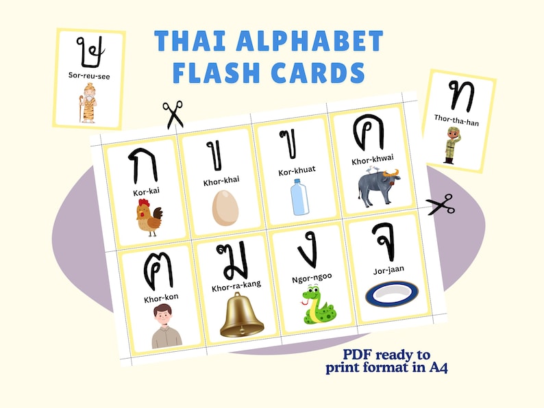 Thai Alphabet Flashcards With Picture, Flash Cards Toddlers Preschool ...