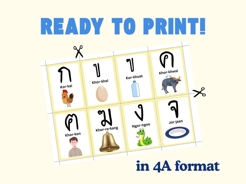 Thai Alphabet Flashcards With Picture, Flash Cards Toddlers Preschool ...