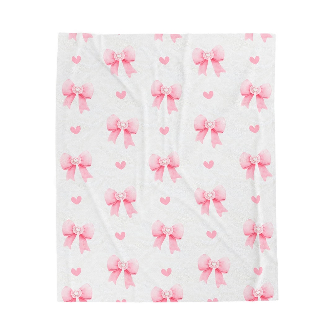 Coquette Aesthetic Pink Bows and Hearts Velveteen Plush Blanket ...