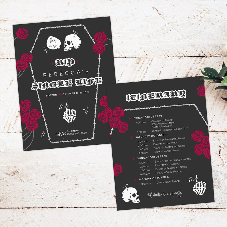 RIP Single Life Bachelorette Party Invitation Itinerary Bride or Die ...