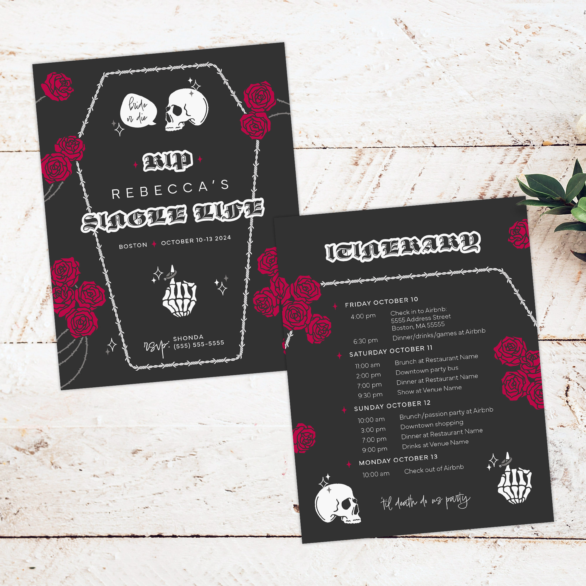 RIP Single Life Bachelorette Party Invitation Itinerary Bride or Die ...