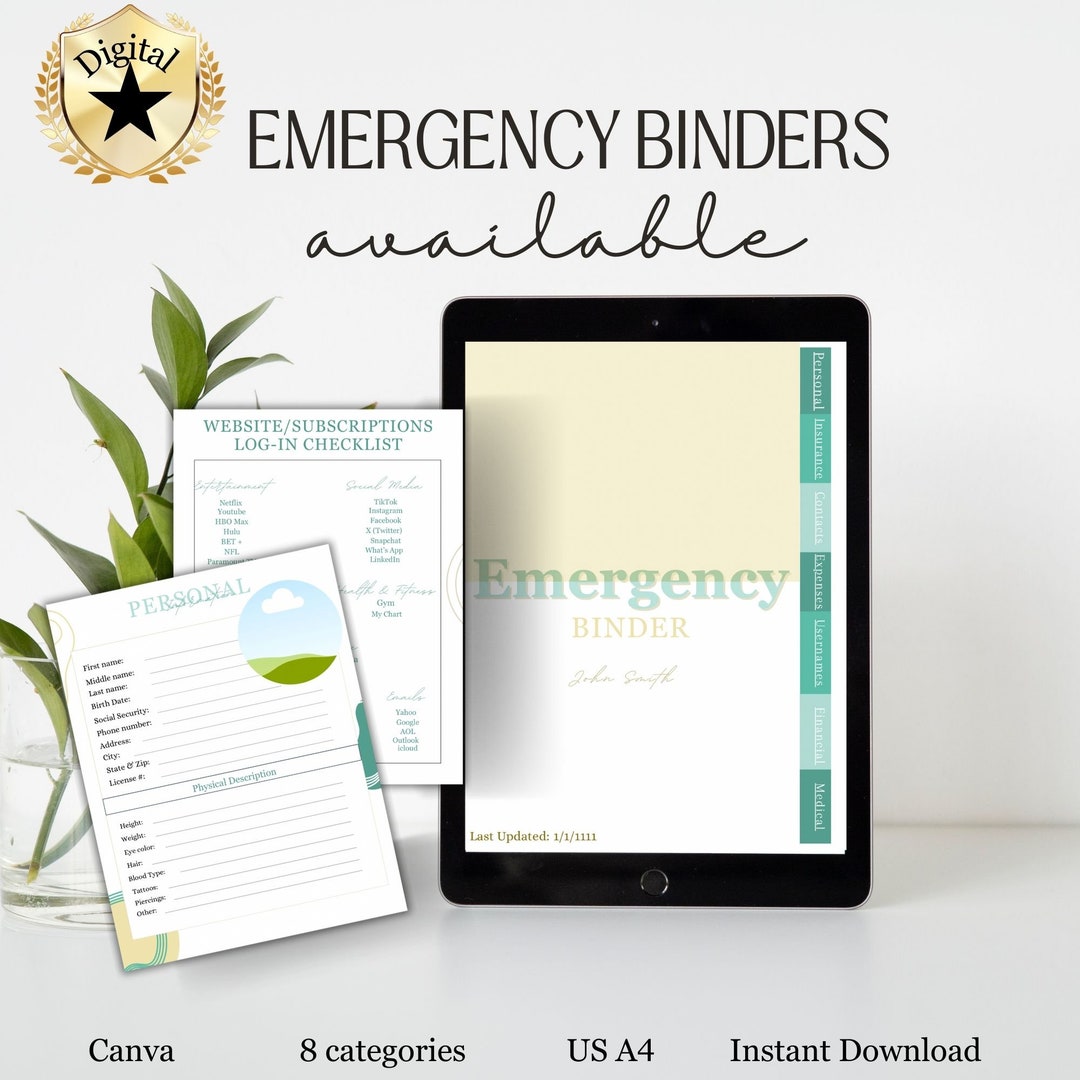 Emergency Planner Binder, Printable What If Binder, Just in Case ...