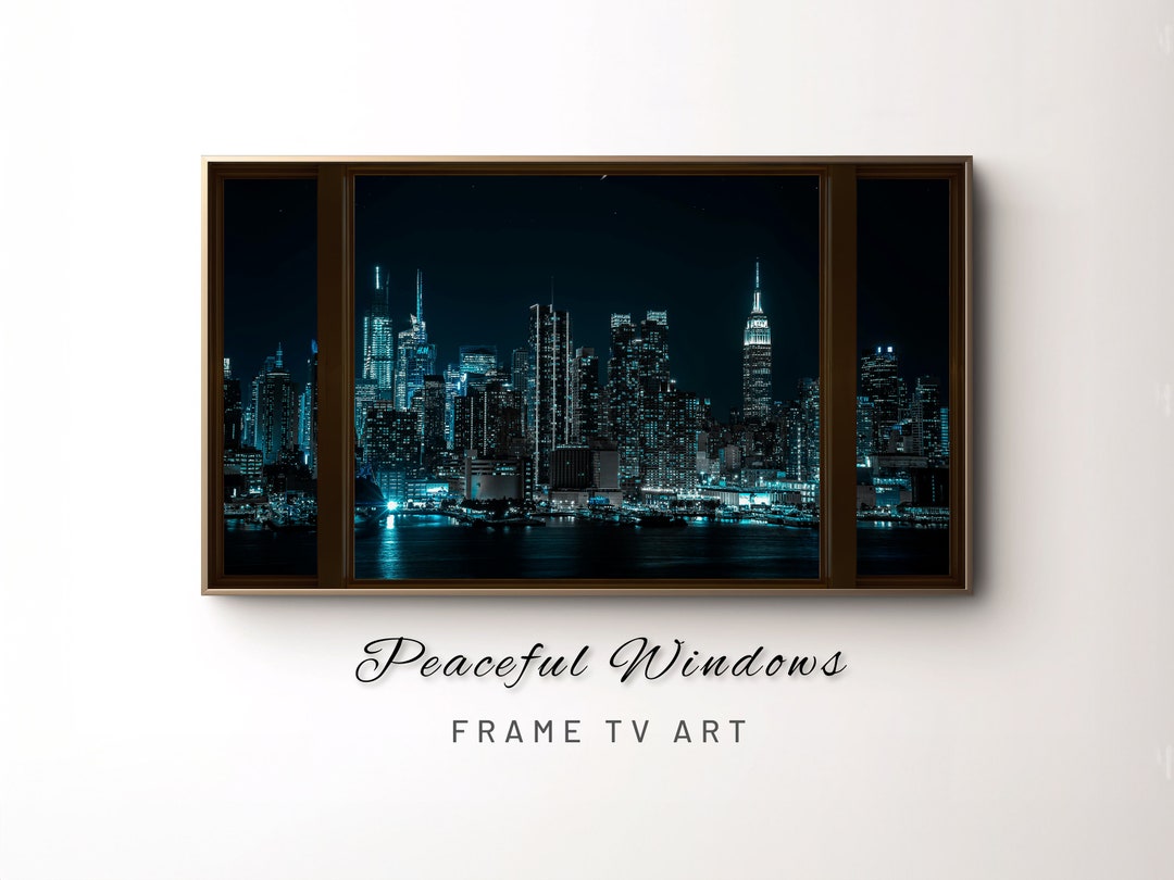 Night City Skyline Window View Photograph Frame TV Art, Digital ...