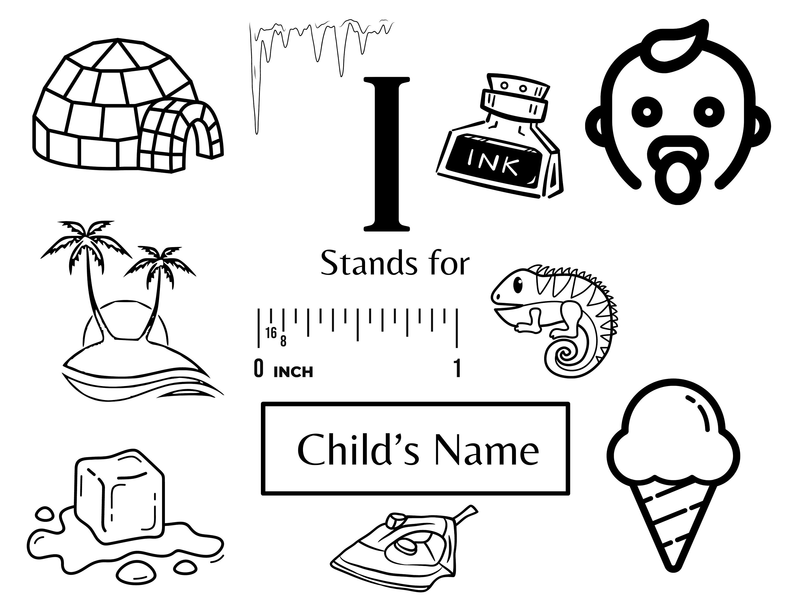 Editable Name Coloring Page, I Stands For, Personalized Coloring Place ...