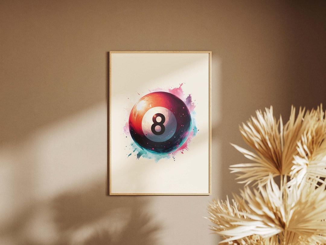 8 Ball Watercolor Digital Art, Retro 8 Ball Printable, Watercolor Wall ...