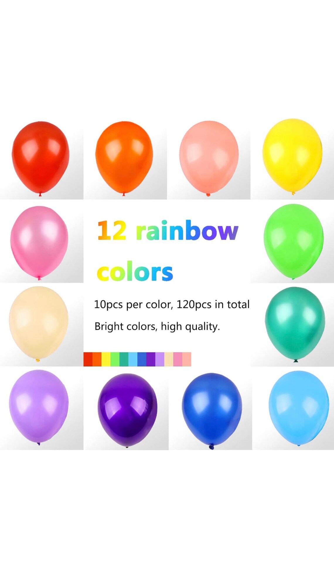 120 Balloons Assorted Color 12 Inches Rainbow Latex Balloons, 12 Bright ...