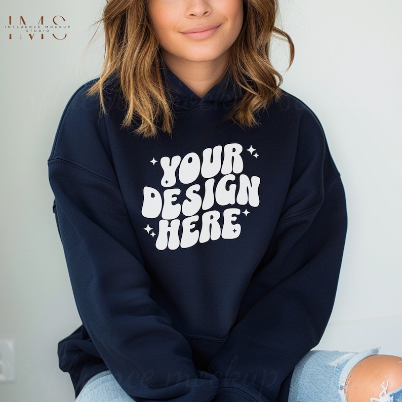 Navy Gildan 18500 Mockup, Gildan 18500 Crewneck, Navy Blue Hoodie ...