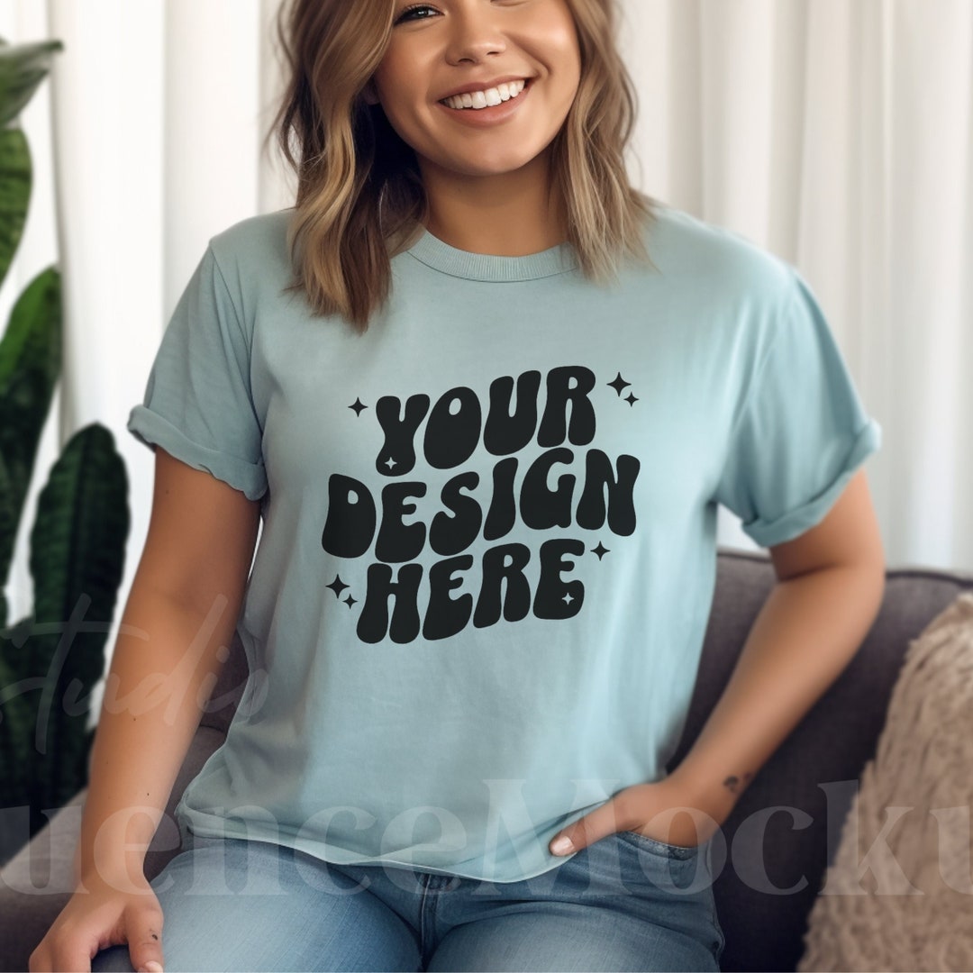 Bella Canvas 3001 Dusty Blue Mockup, BC3001 Dusty Blue T-shirt Mockup ...
