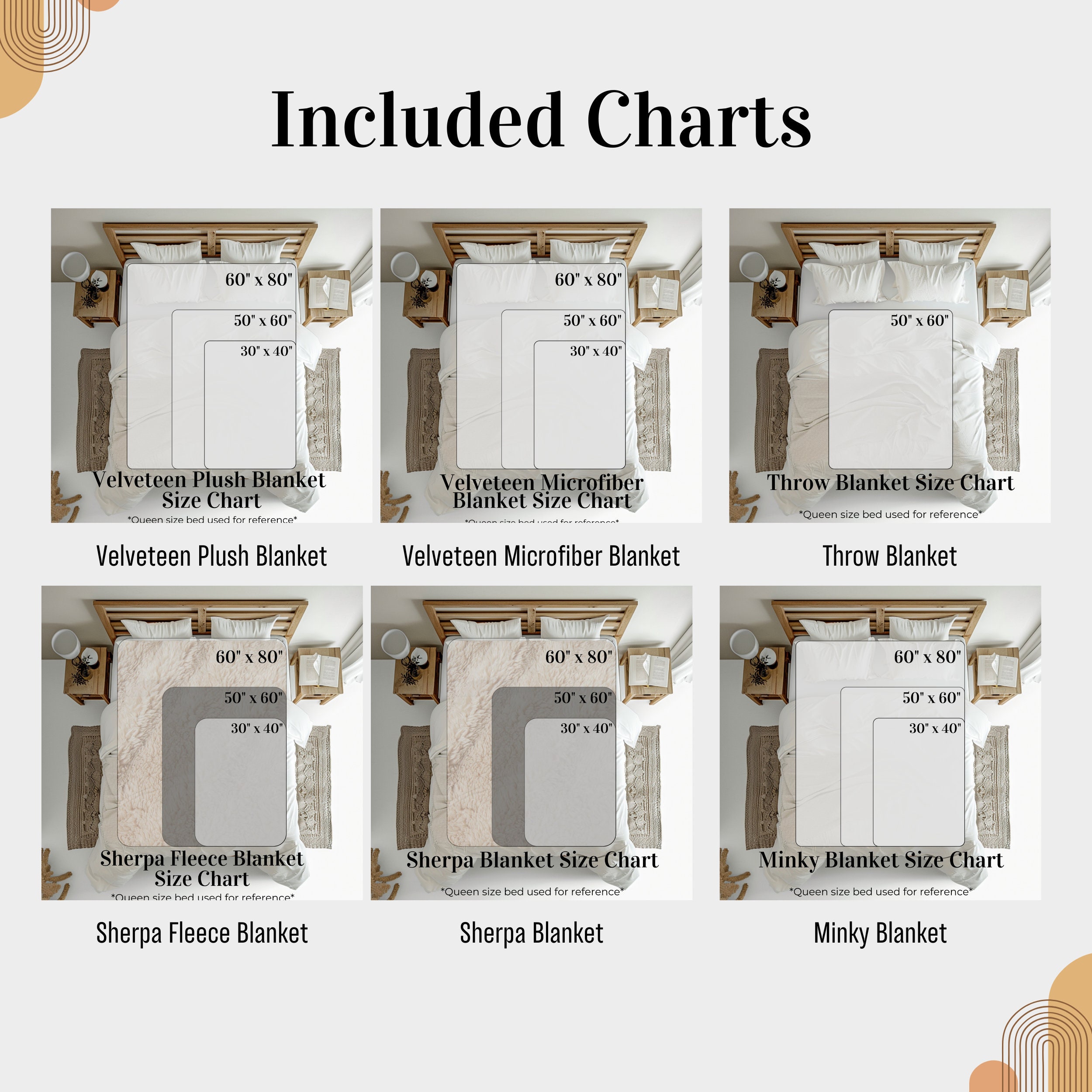 Blanket Mockup Size Chart Bundle, Velveteen Plush Blanket, Throw ...