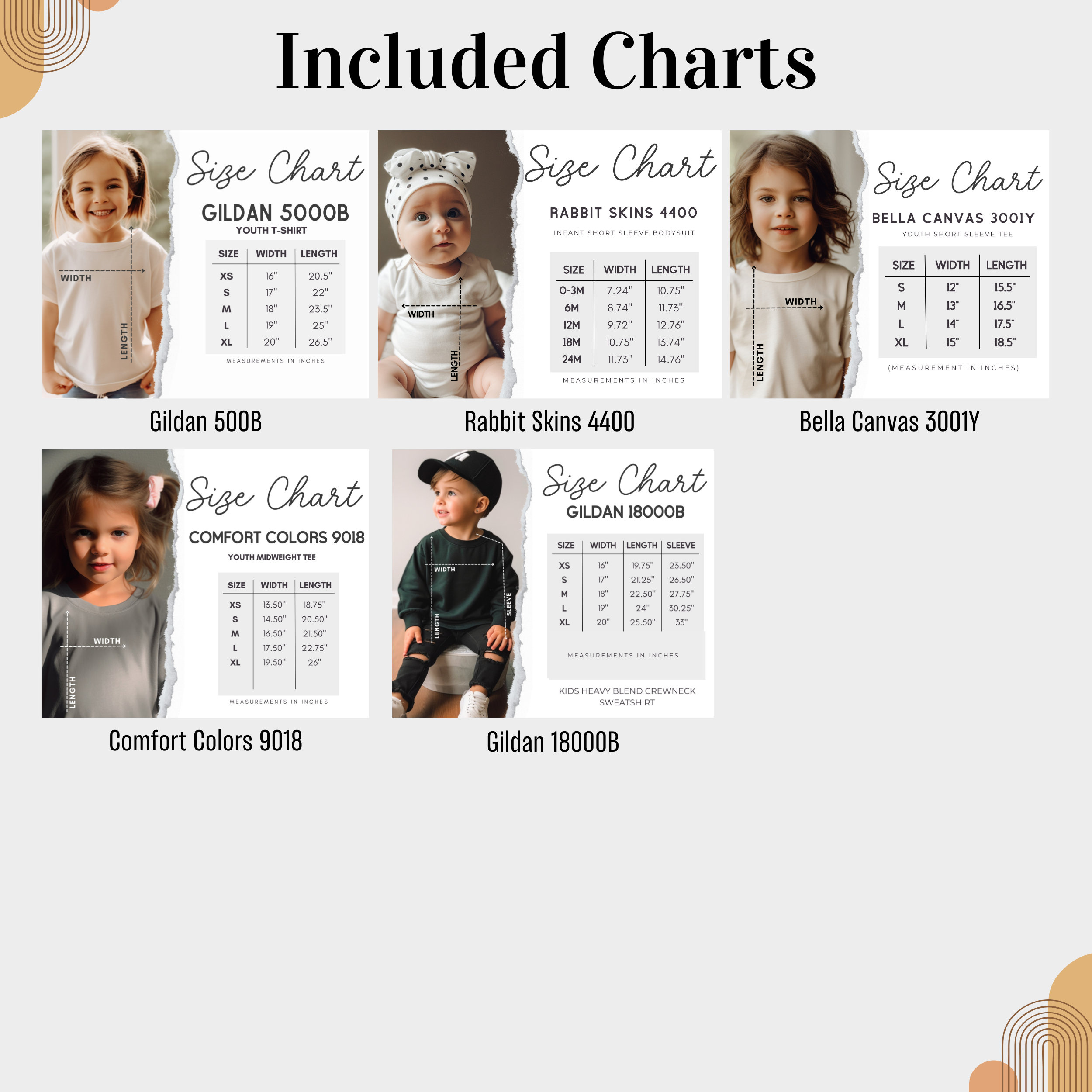 Kids Size Chart Mockup Bundle, 18500B Size Chart, Bella Canvas 3001Y ...