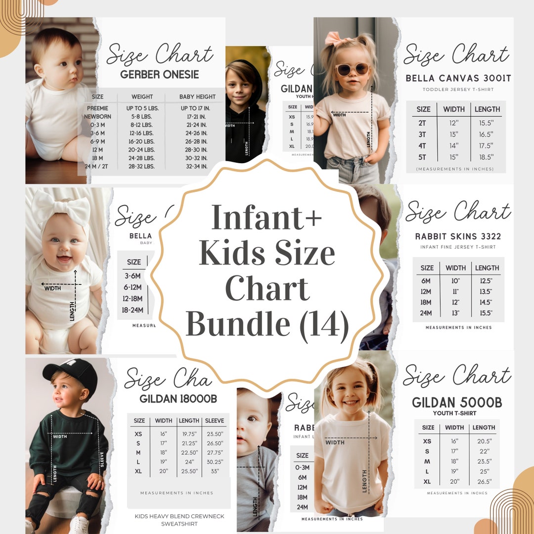 Kids Size Chart Mockup Bundle, 18500B Size Chart, Bella Canvas 3001Y ...
