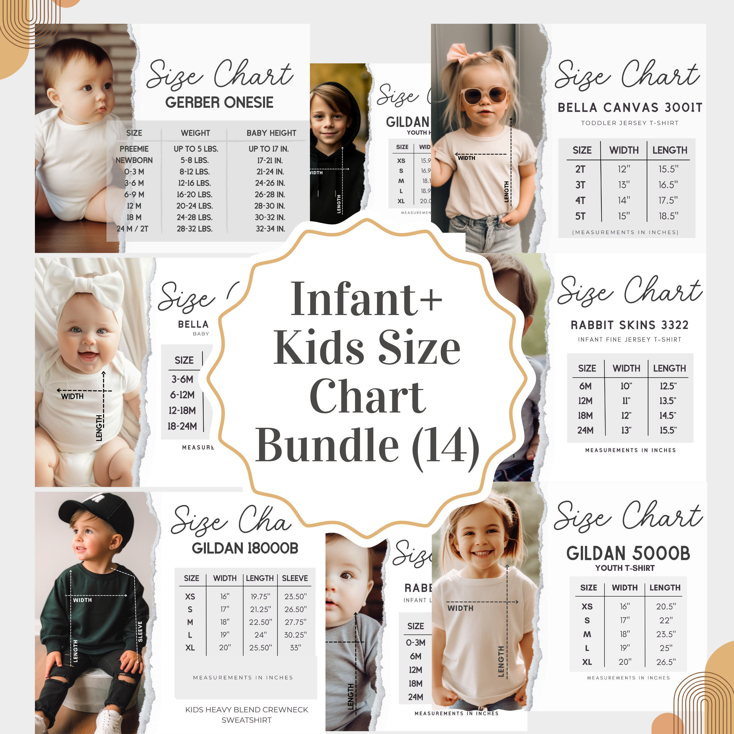Kids Size Chart Mockup Bundle, 18500B Size Chart, Bella Canvas 3001Y ...
