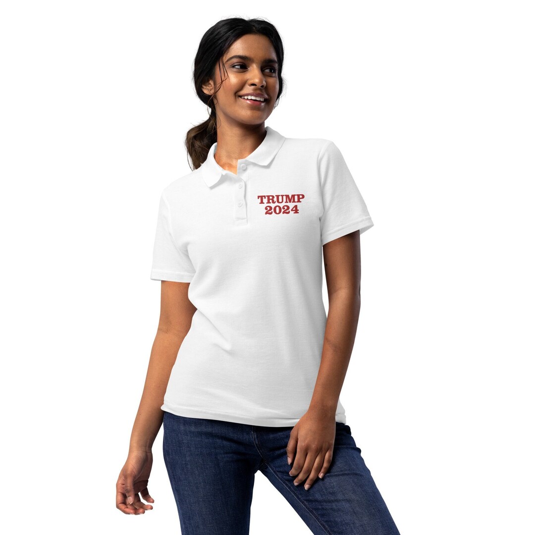 Embroidered Trump 2024 Women's White MAGA Polo Shirt Gift for ...