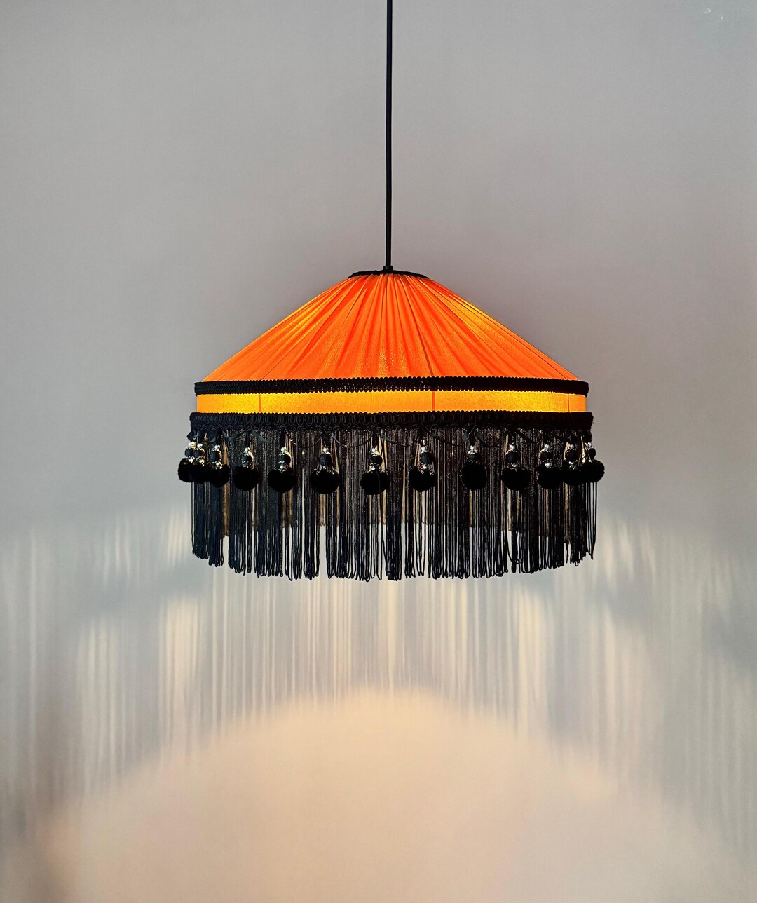 Silk Satin Fringed Lamp Shade – Victorian Style Handmade Pendant Light ...
