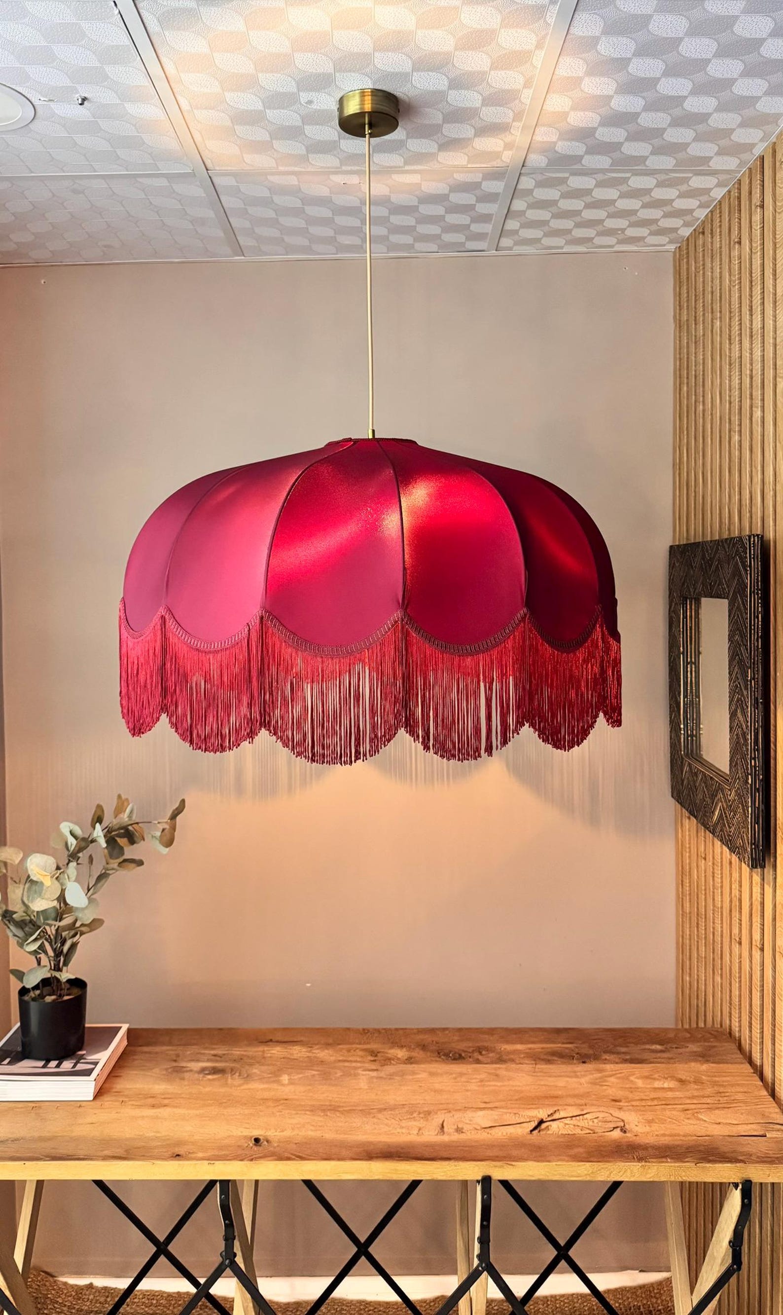 Silk Satin Fabric and Fringed Chandelier, Lamp Shade. - Etsy