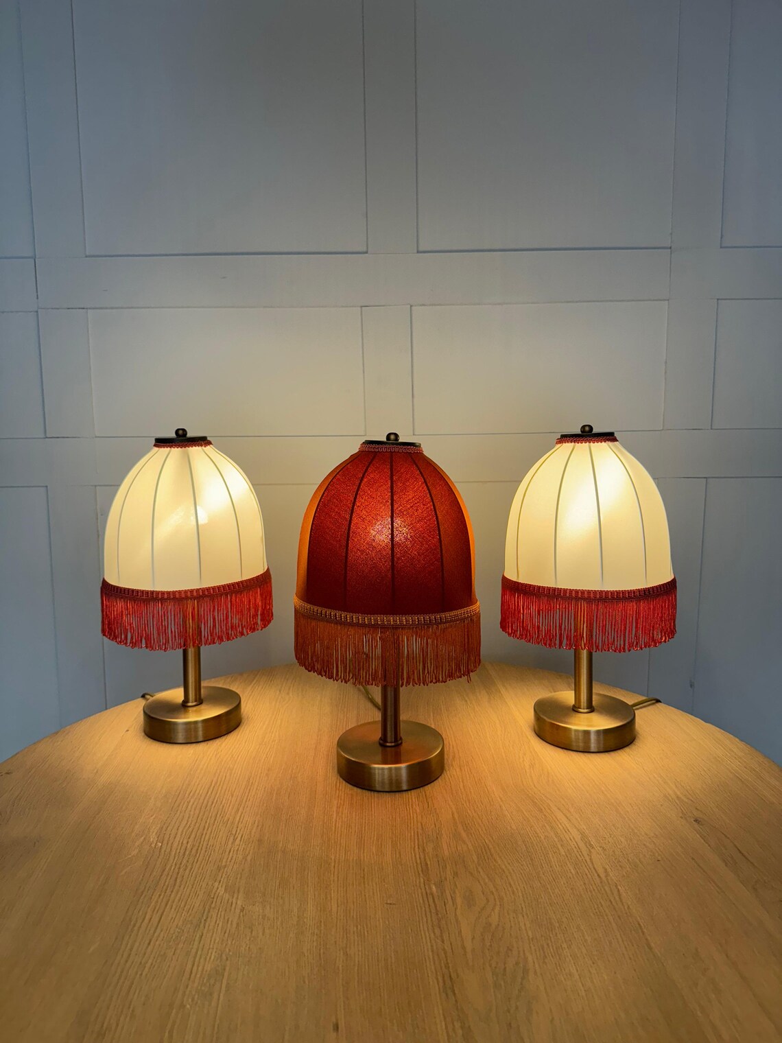 Handmade Bedside Lamp, Mini Tassel Lampshade, Satin Fabric Table Lamp ...