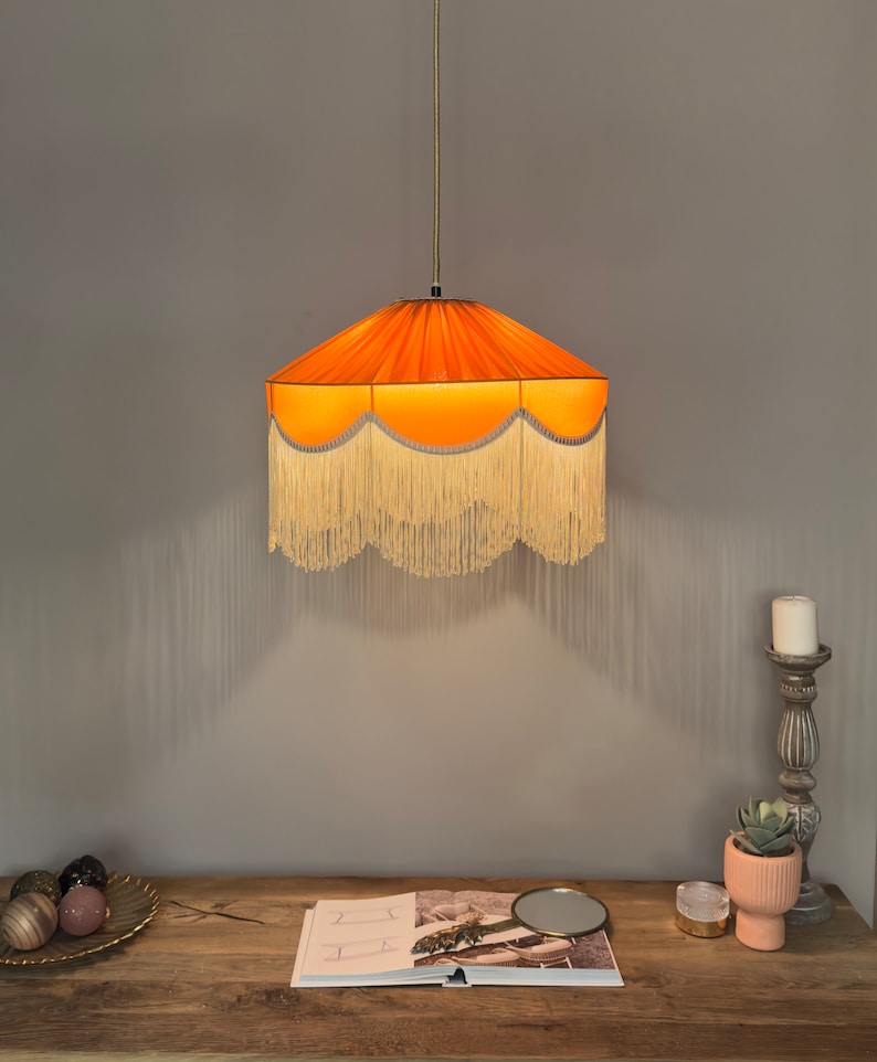 Silk Satin Fabric and Fringed Chandelier, Lamp Shade. - Etsy