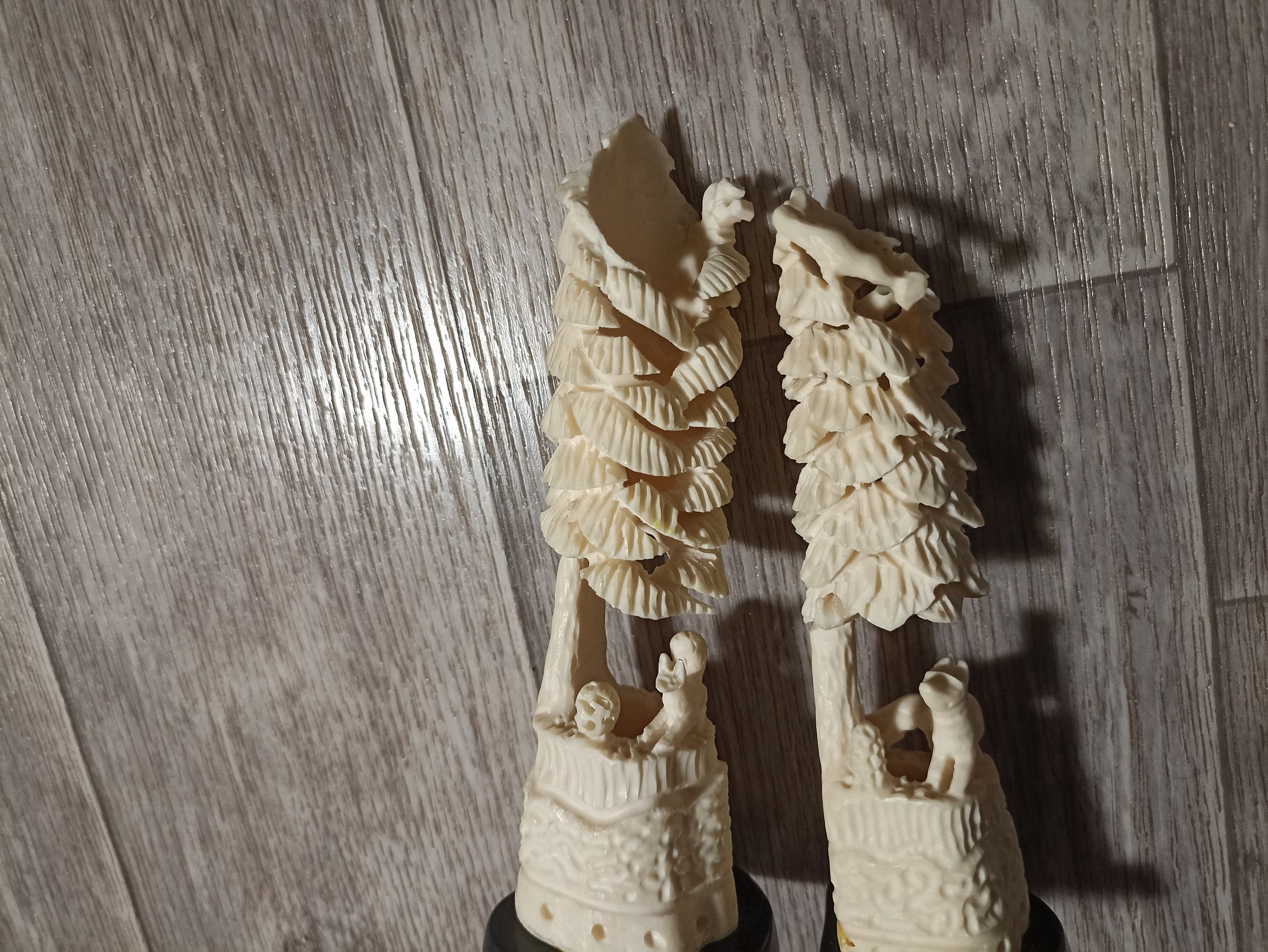 Set of Two Vintage Bone Figurines / Wolf Fox or Dog Under a Tree / Hand ...