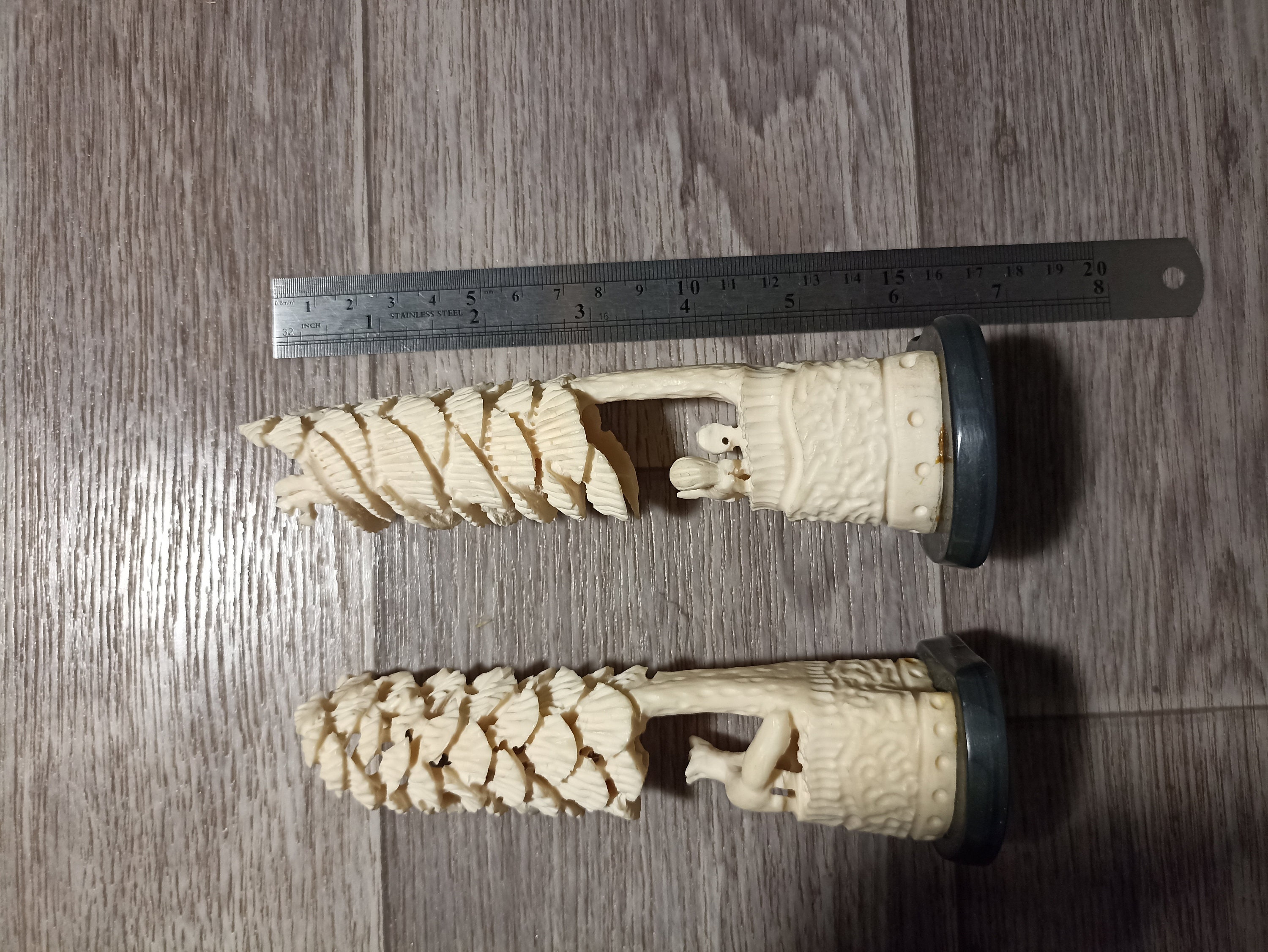 Set of Two Vintage Bone Figurines / Wolf Fox or Dog Under a Tree / Hand ...