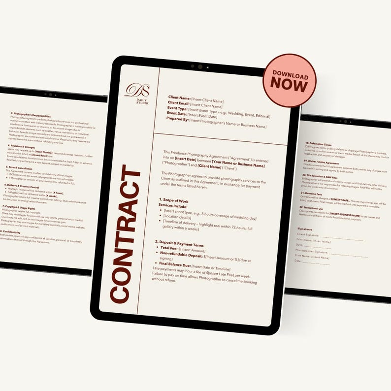 Freelance Photography Contract Template | Customizable Client Agreement ...
