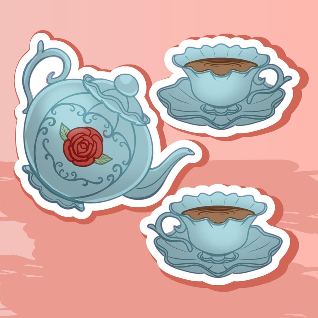 Cottagecore Tea Party Sticker Set: Teapot & Teacups Decals - Etsy