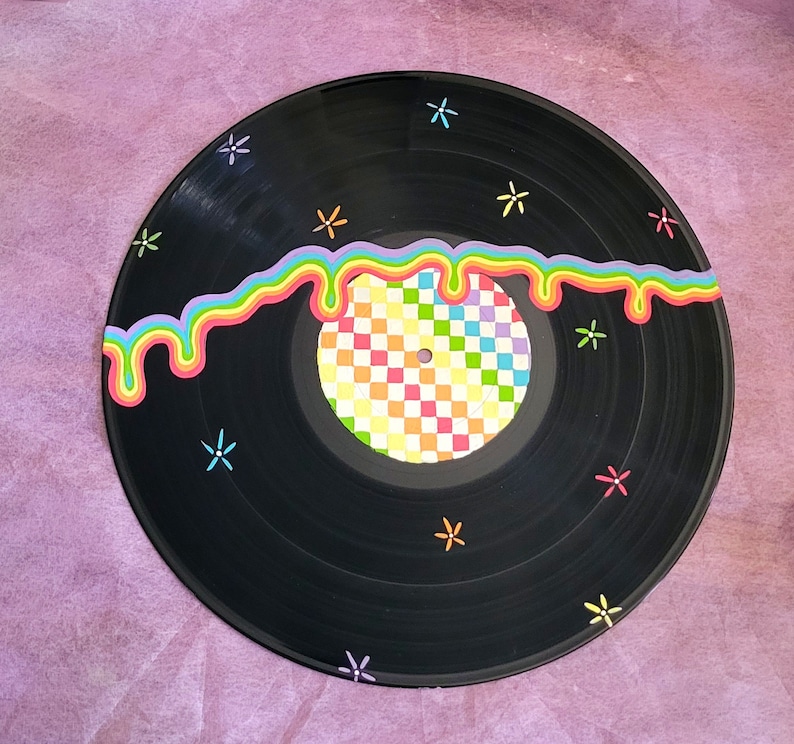 Checkered Drip Painted Record - Etsy