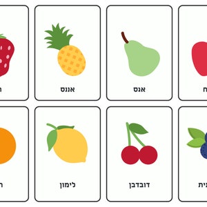 Hebrew Flash Cards - Fruit - Etsy