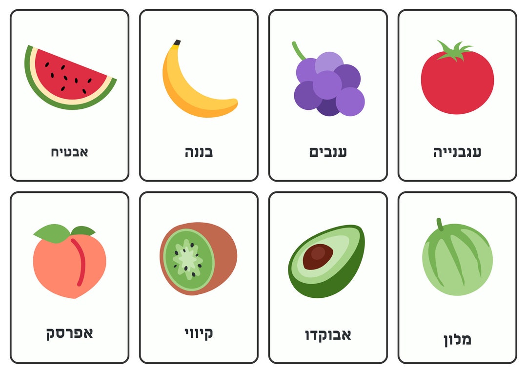 Hebrew Flash Cards - Fruit - Etsy