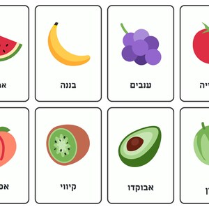Hebrew Flash Cards - Fruit - Etsy