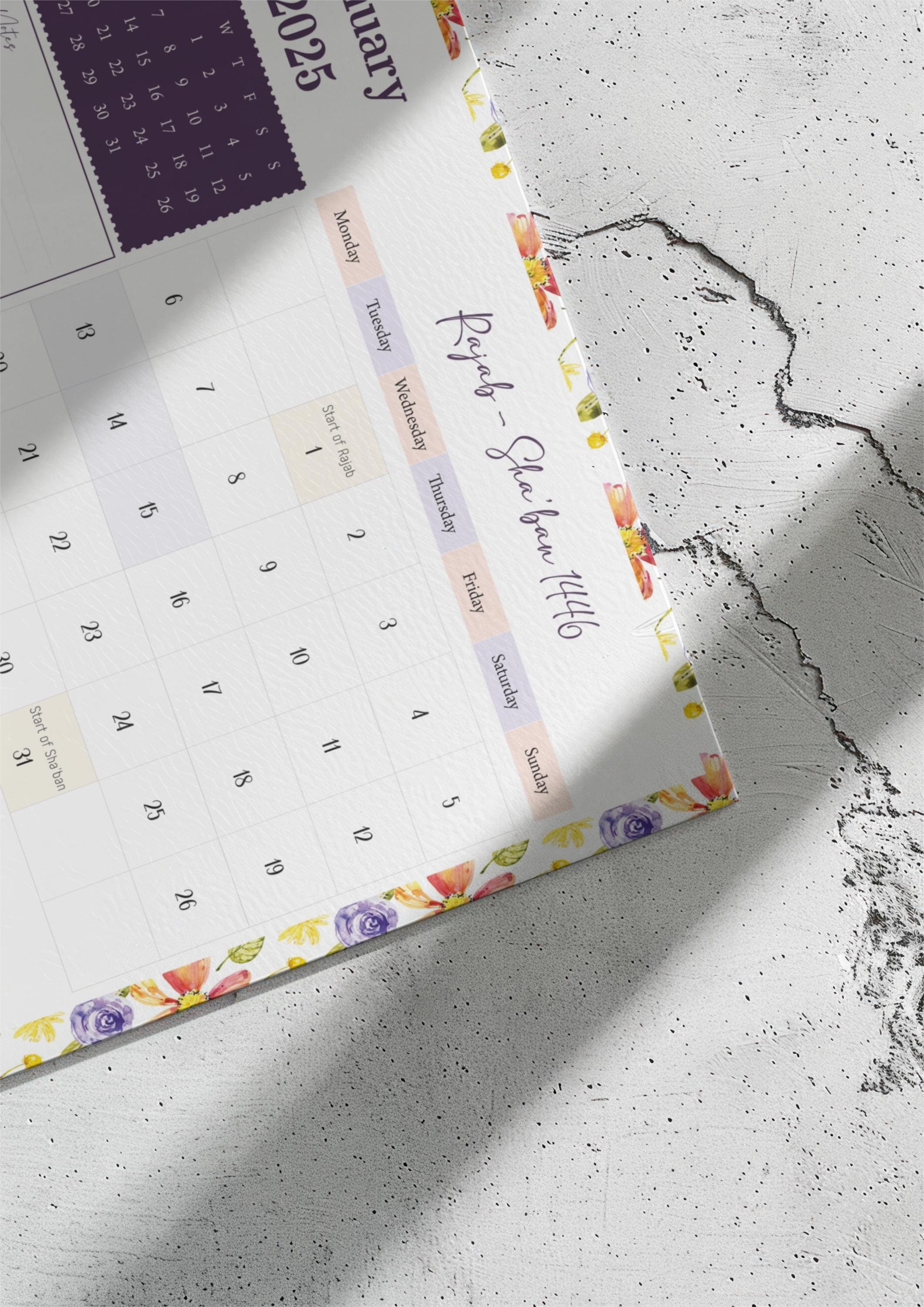 2025 Hijri Calendar | Islamic Calendar | Gregorian Dates | Floral ...