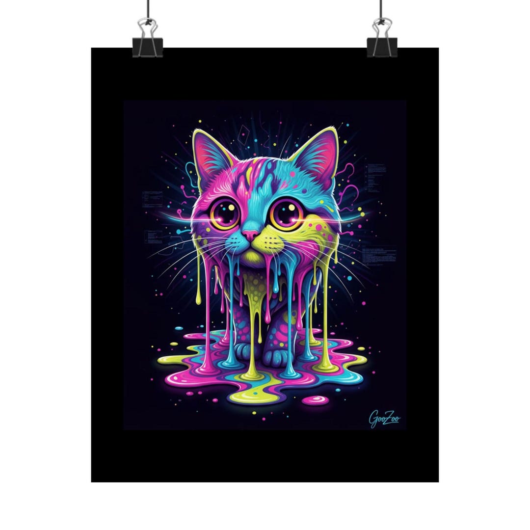 Drippy Melting Cat Poster Trippy Goozoo Art Print Surreal Drip Cat Wall ...