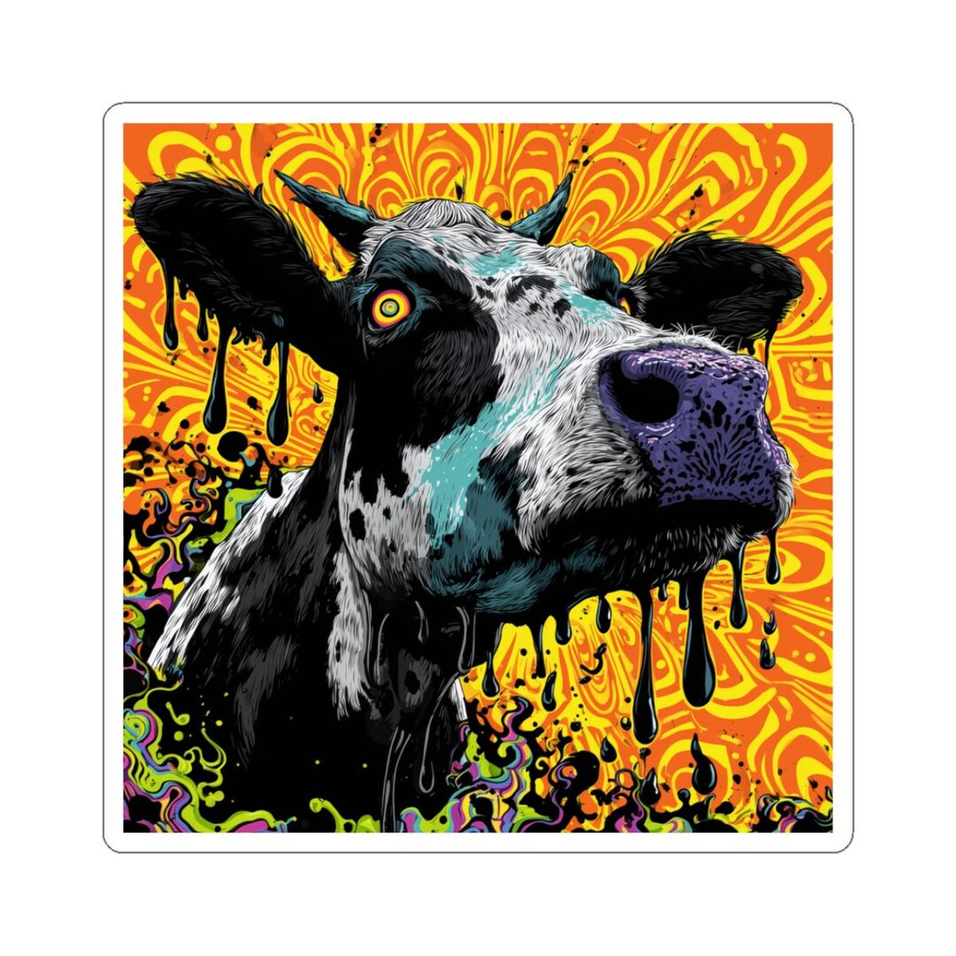 Zombie Cow Sticker | Melting Neon Brainrot Weirdcore Laptop Decal - Etsy
