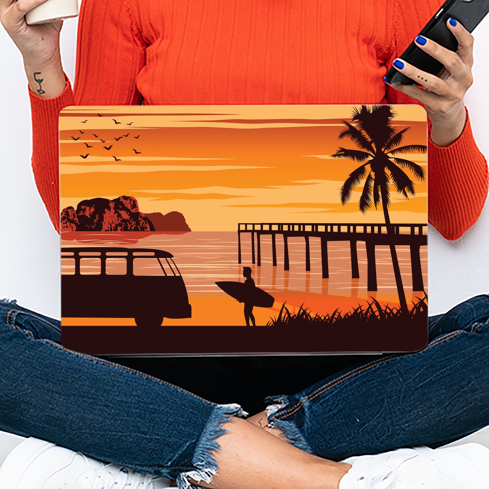 Sunset Surf Retreat Laptop Skin: UNIVERSAL Laptop Skin, Full Coverage ...
