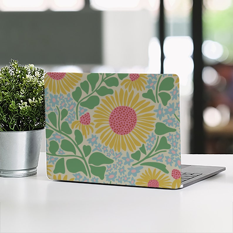 Sunflower Laptop Skin: Floral 70s Style, Full Coverage Protective Skin ...