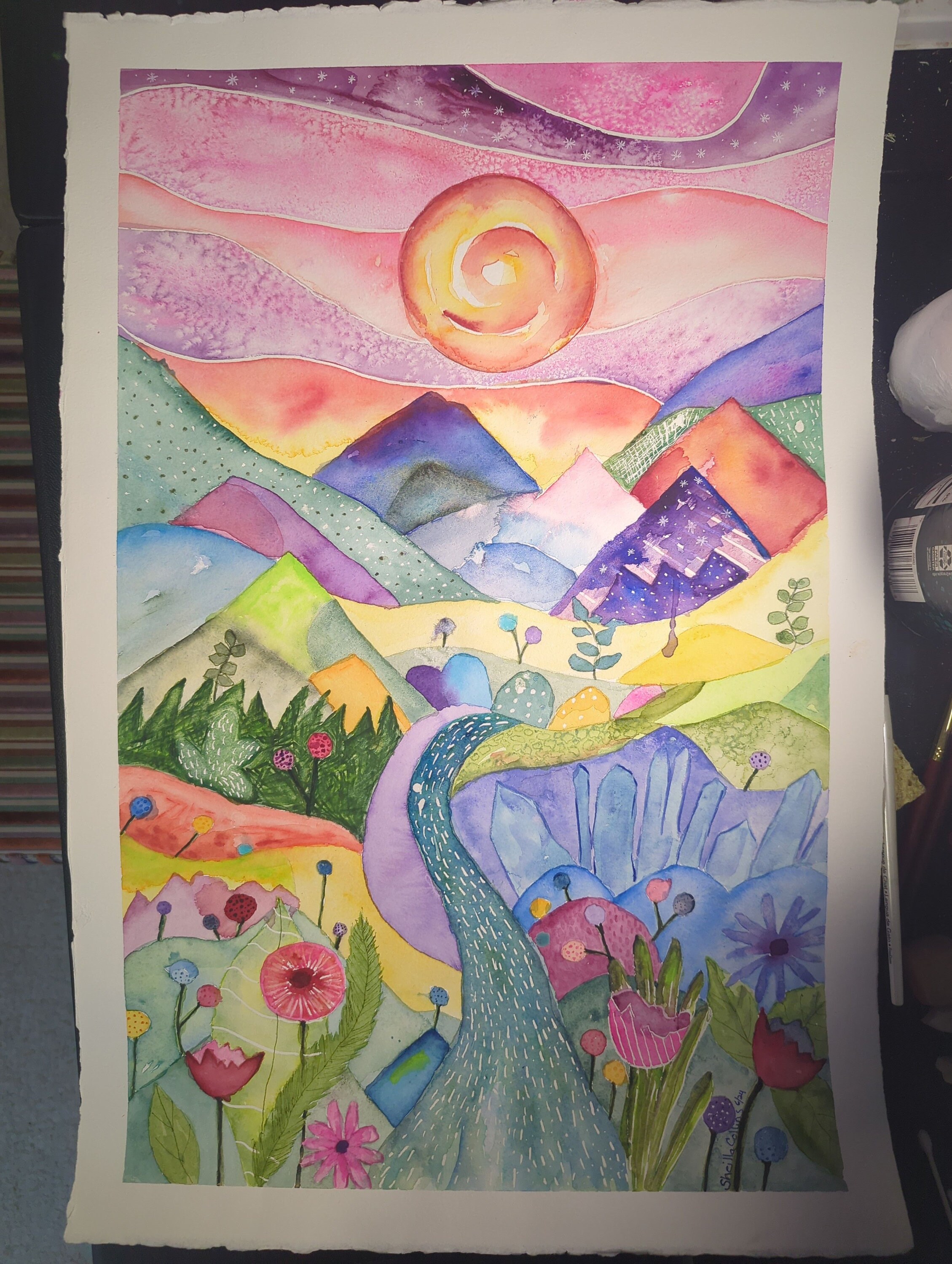 Colorful Whimsical Landscape Watercolor Painting - Etsy