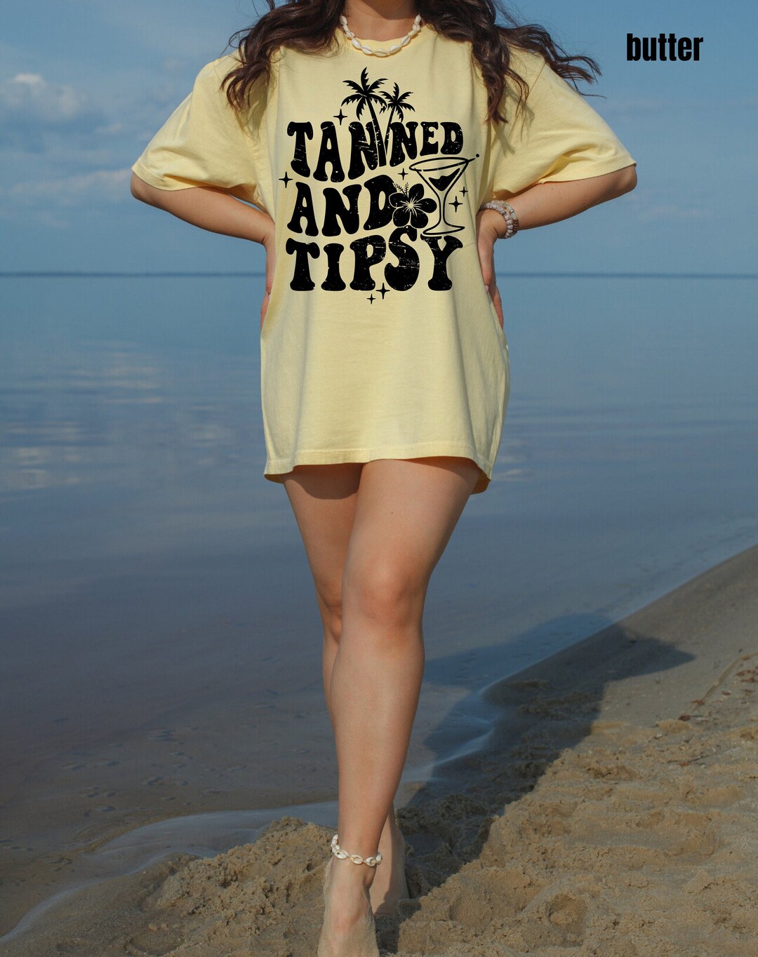 Tanned & Tipsy Shirt, Trendy Summer Clothing for Women, Wave Retro ...