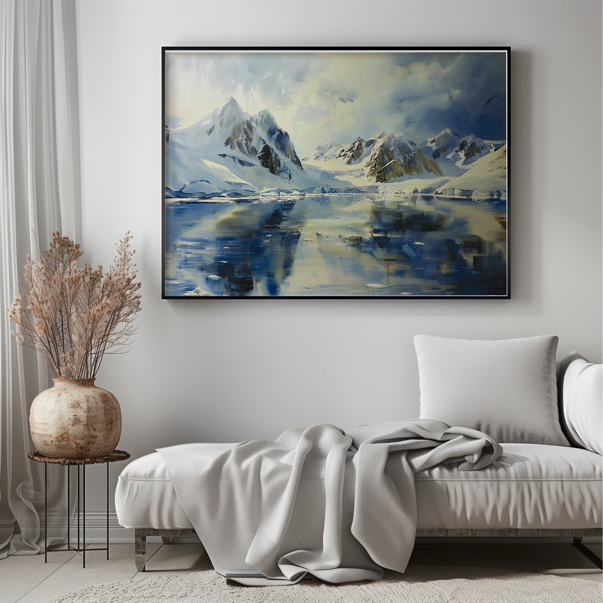 Arctic Landscape Painting, Snowy Mountain Reflection, Icy Serenity ...