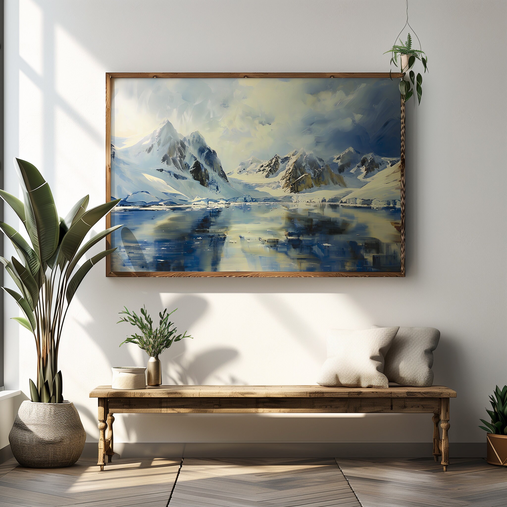 Arctic Landscape Painting, Snowy Mountain Reflection, Icy Serenity ...