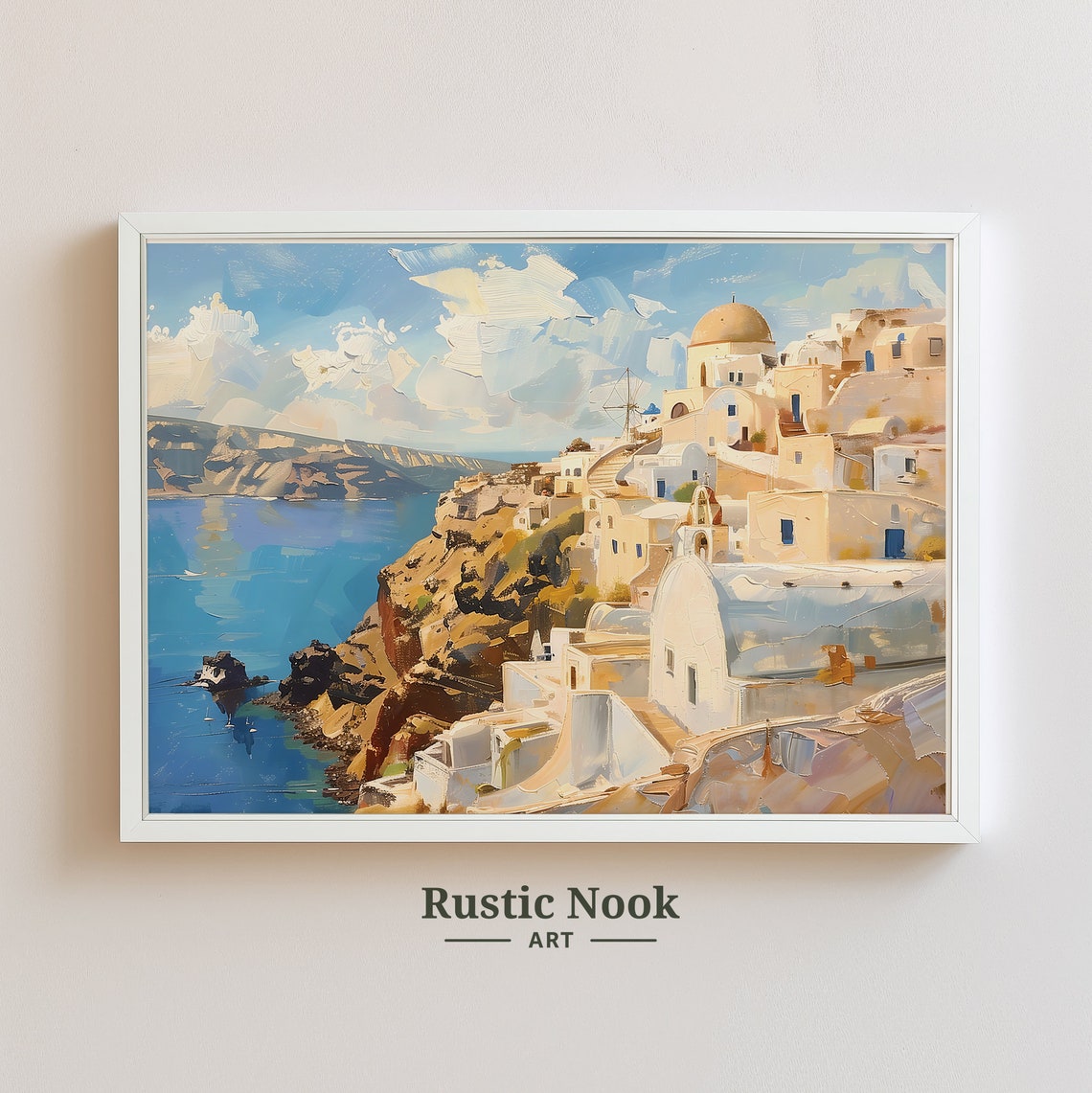 Santorini Cliffside Painting: Greek Island Seascape (digital Download ...