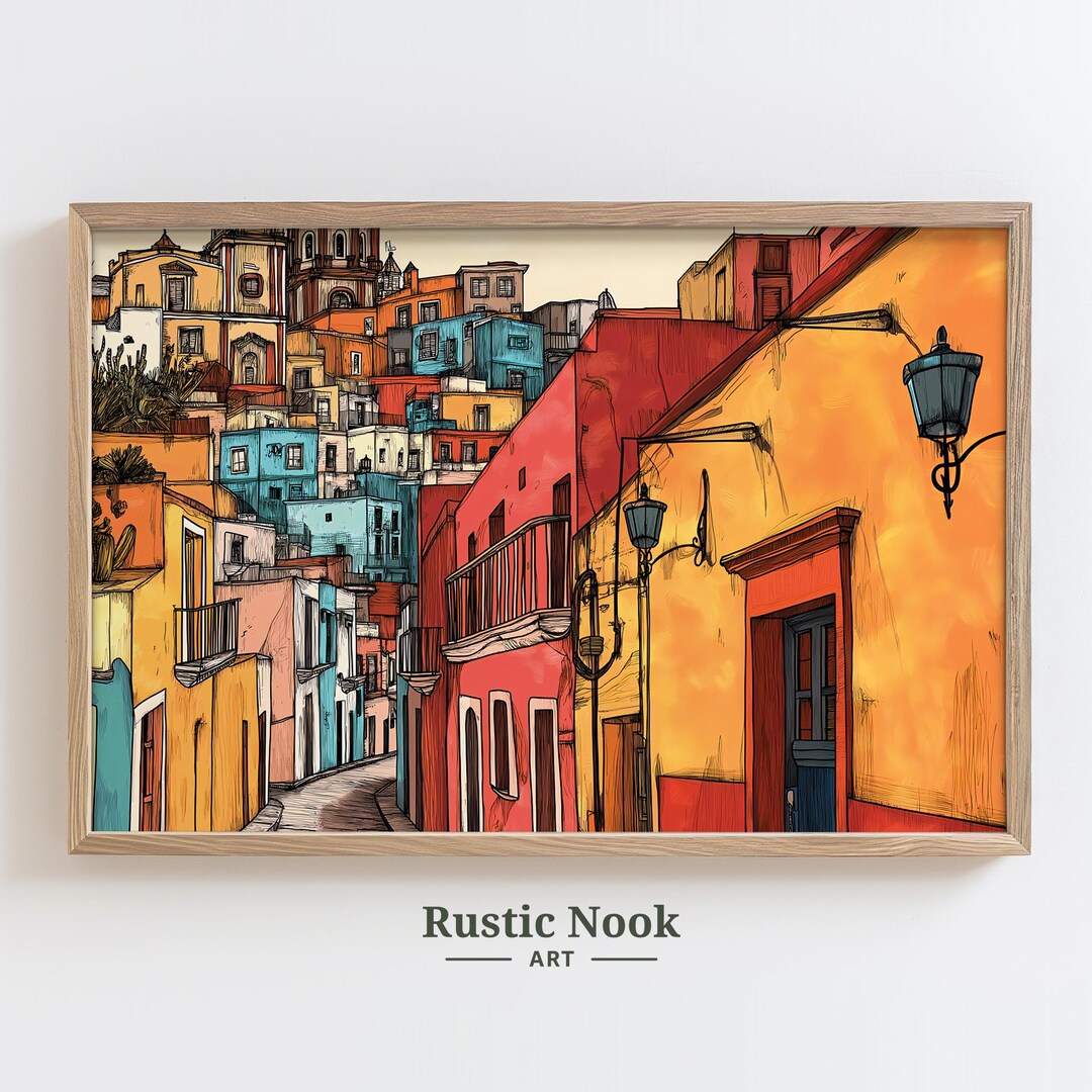 Mexican Townscape Art Print: Colorful Colonial Architecture (digital ...